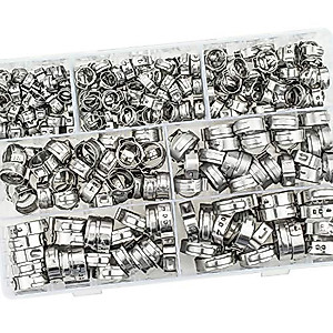 Sutemribor 304 Stainless Steel 7-21mm Single Ear Hose Clamps Assortment Kit, 128PCS