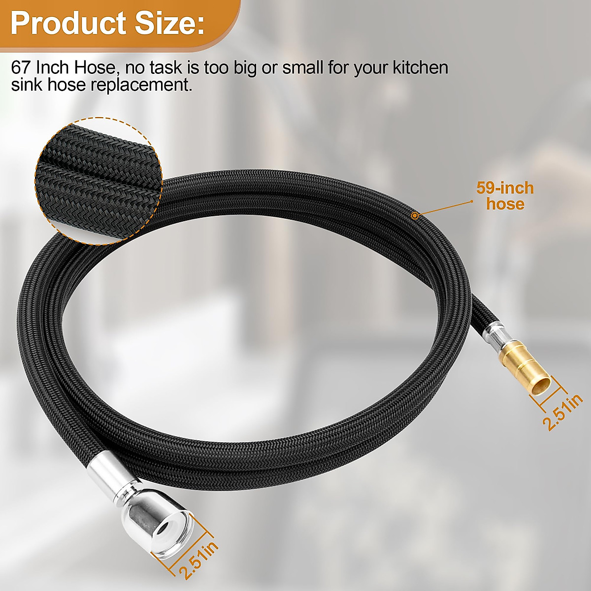 K-1219935-BC Faucet Hose for Pull Down Kitchen Fauceth, 67 Inch Bright Chrome Finish Pull Out kitchen sink hose, Faucet Replacement Parts K-1304674-BC Faucet Hose