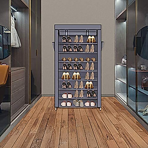 mytunes 10-Tier Shoe Rack, Shoes Storage Cabinet with Dustproof Cover, Free Standing Cubby Room Organizer Shelves for Closet, Entryway, Hold 40 Pairs of Shoes, for Sneakers, High Heels (Gray)