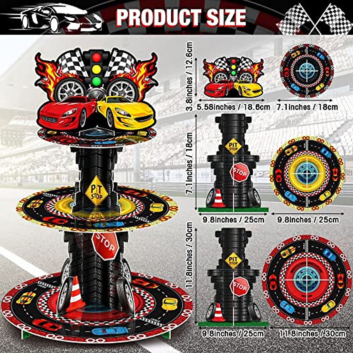 3 Tier Race Car Party Decorations Cupcake Stand Truck Car Party Favors Cupcake Holder Car Theme Dessert Stand Racing Truck Party Dessert Tower for Boys Kids Birthday Race Car Party Supplies Decor