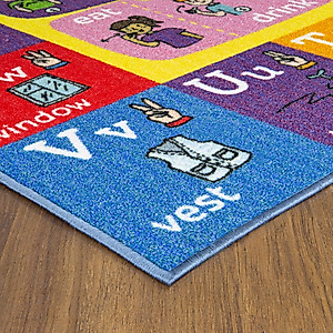 KC Cubs ABC Alphabet ASL Sign Language Educational Learning & Fun Game Play Area Non Slip Boy & Girl Kids Rug Carpet for Children Bedroom, Toddler Classroom & Baby Playroom Mat, 3' 3" x 4' 11"