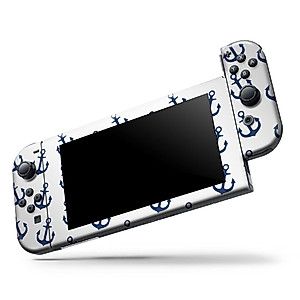 Design Skinz - Compatible with Nintendo Switch Lite - Skin Decal Protective Scratch-Resistant Removable Vinyl Wrap Cover - White and Navy Micro Anchors