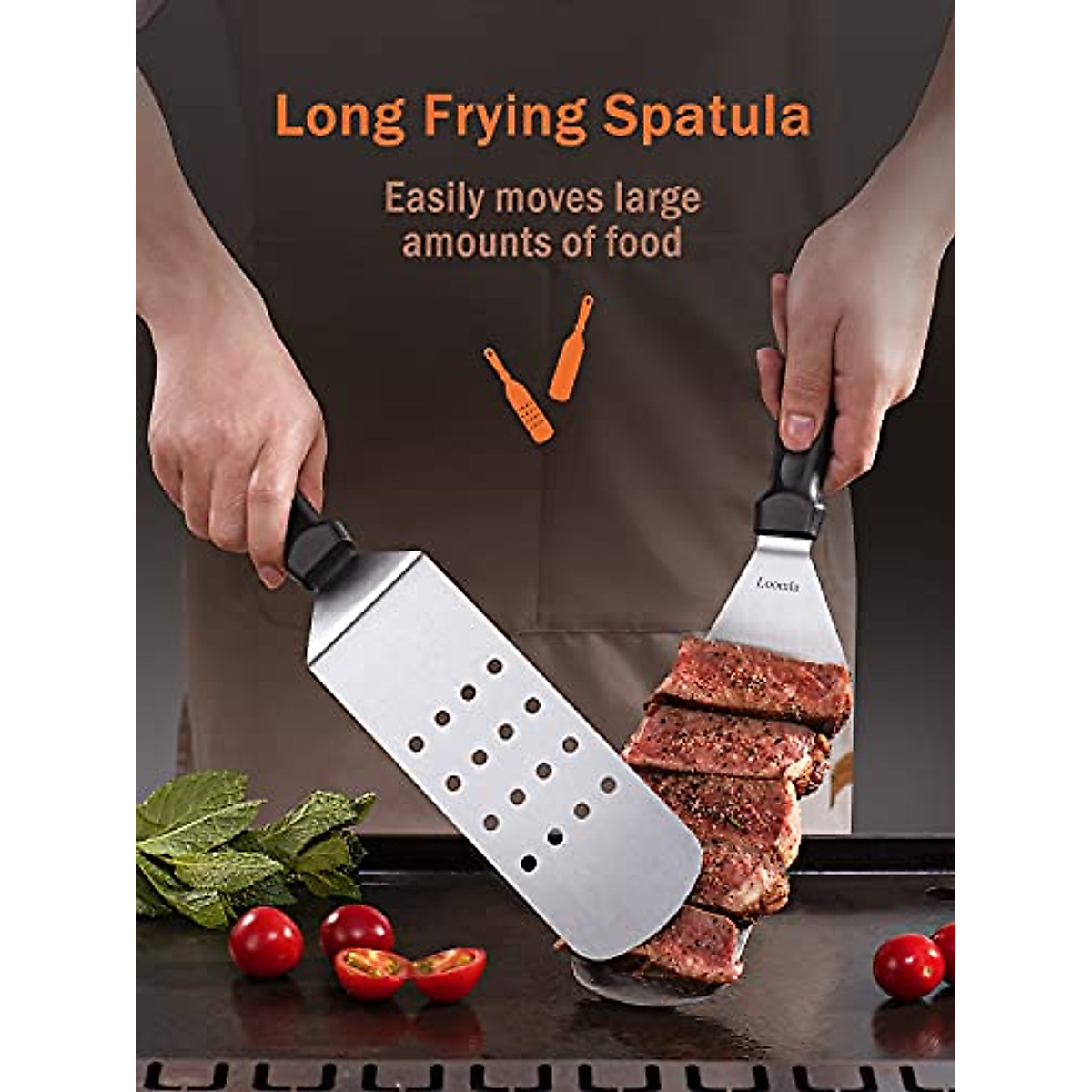 Loomla Griddle Accessories for Blackstone,13 Pc Flat Top Grill Accessories with Scraper, Spatulas, Tongs, 2 Bottles, 4 Egg Rings, Griddle Spatulas Set, Stainless Steel BBQ Accessories for Camping