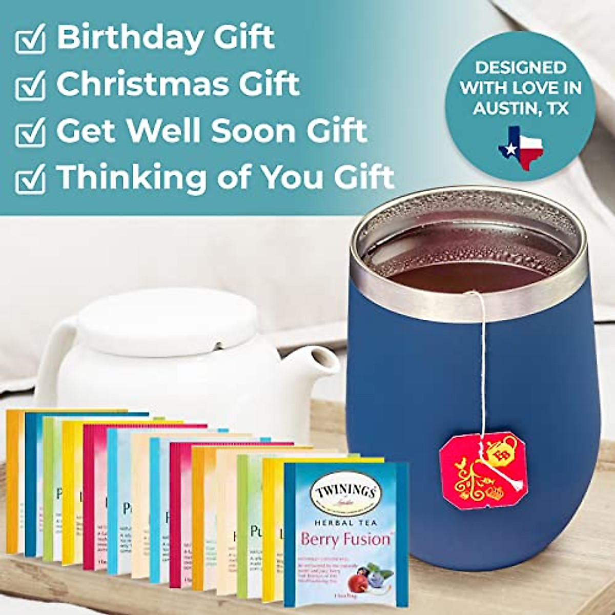 KEDRIAN Tea Gift Box Set, Tea Gift Sets, Tea Sets For Women & Men, Tea Gifts For Tea Lovers Women, Tea Gift Baskets, Sick Care Package For Sick Friend, Variety Tea Sampler Gift Set Box for Tea Lovers