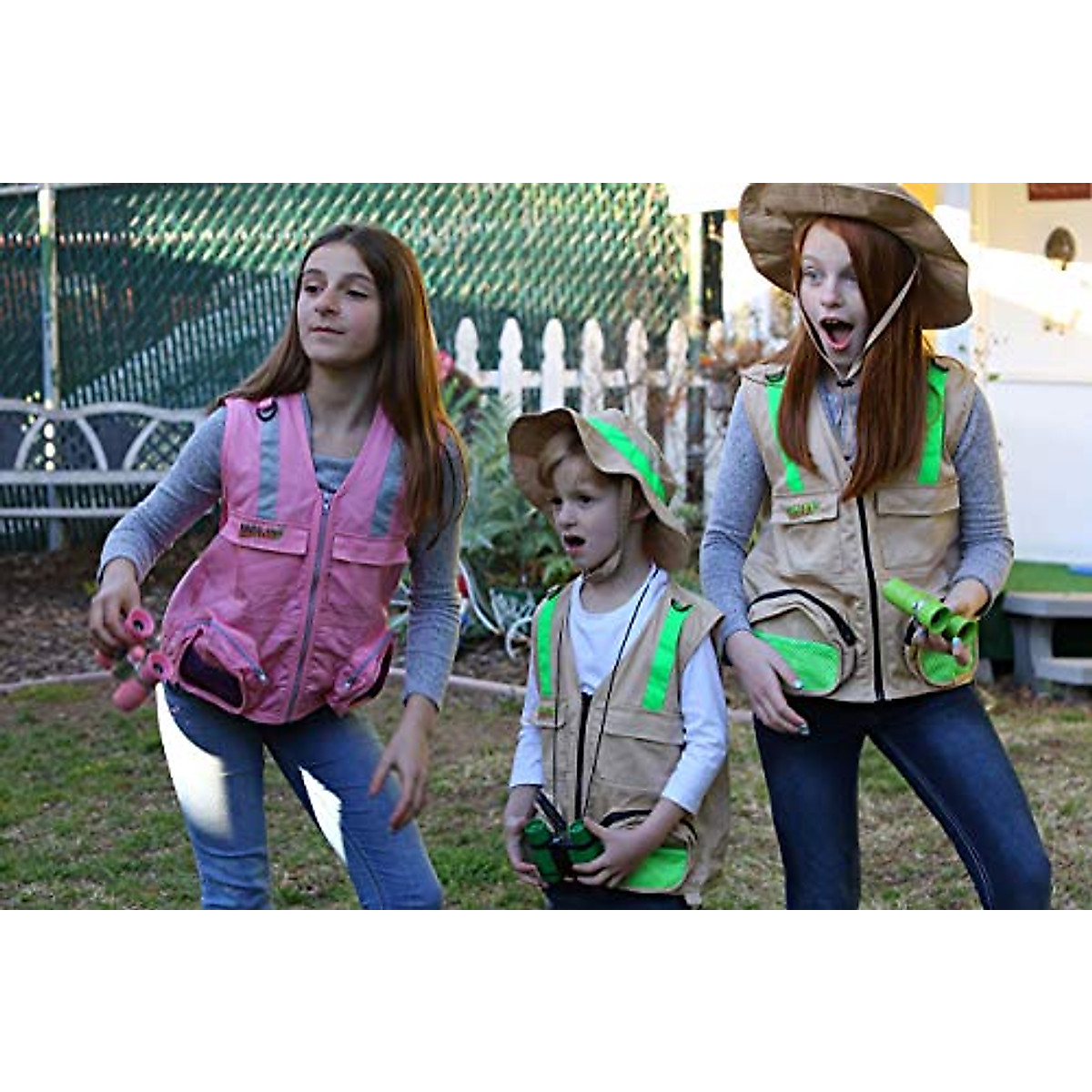 Eagle Eye Explorer S/M Combination Set Safe for Boys and Girls: 1 Tan Cargo Vest for Kids with Reflective Safety Straps & 1 Floppy Bucket Sun Hat with Chin Strap. Color: Tan