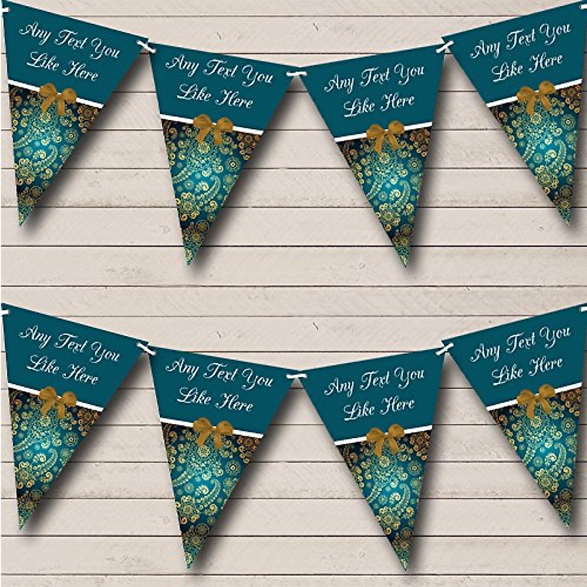 Gold and Turquoise Teal Personalized Wedding Anniversary Party Bunting Banner