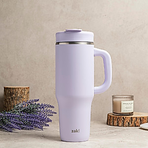 Zak Designs Harmony 2-in-1 Coffee Tumbler for Travel or At Home, 40oz Recycled Stainless Steel is Leak-Proof When Closed and Vacuum Insulated with Handle (Smoky Lilac Purple)