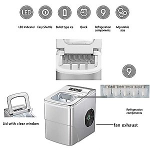 SMETA Bullet Pebble Ice Maker Machine Countertop, Chewable Nugget Ice Chip Maker Crushed Ice Machine Soft Chewy Ice Cubes Quick in 6-10mins, 26lbs/24H with Ice Scoop for Gift, Stainless Steel Silver