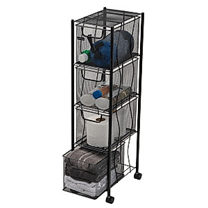 Mind Reader Rolling Cabinet with Drawers, Desk Art Supply Organizer, Storage, Kitchen, Metal Mesh, 8"L x 11"W x 31.5"H, Black