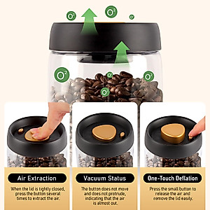 ANGAUSS Coffee Vacuum Container Mason Jars: Food Coffee Bean Storage Containers with Lids Airtight, Plastic Wide Mouth Mason Jars Vacuum Sealer, Manual Vacuum Extraction Sealed Tank, 800ml