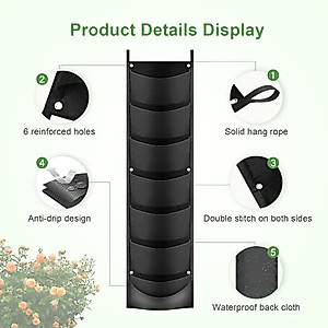 iPower Hanging Vertical Wall Planter 7 Pockets Upgraded Deeper Waterproof Herb Flower Growing Pouch Felt Cloth, for Yard Garden Courtyard Fence Home, Balcony Office Decoration