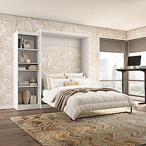 Bestar Pur Queen Murphy Bed with Shelving Unit, 90-inch Space-Saving Sleeping Arrangement for Multipurpose Area, Bedroom, Guest Room, or Living Room