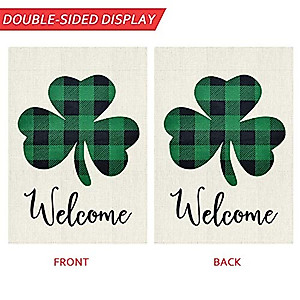 TGOOD St Patricks Day Garden Flag Decorations Outdoor Banner,12.5x18 inch Double Sided Buffalo Check Plaid Durable Burlap Shamrock Home Decorative Clover Welcome Flag,Holiday Yard Sign Seasonal Flag
