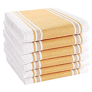 Light & Pro Waffle Stripe Kitchen Towel, 100% Cotton Quick Dry Tea Towels, Bar Towels, Highly Absorbent, Cleaning Towels, Kitchen Tea Towels, Pure Cotton, Absorbent Dish Cloth - 18x28 Inch - Mustard