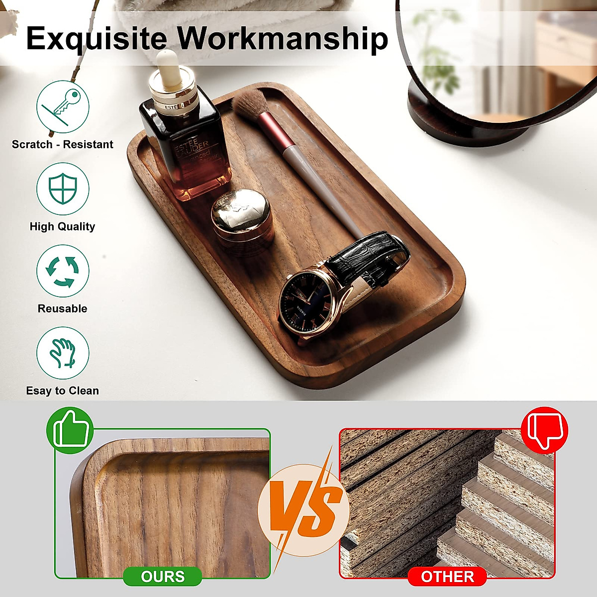 Tray, Wood Tray, Walnut Tray, Storage and Gift-Giving, retain Wood Grain and Complete pores, a Whole Piece of American Walnut （Walnut D03R1 ）