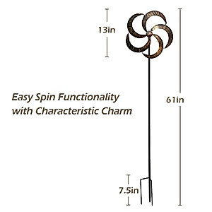 Wind Spinner Iris 61in Single Blade Easy Spinning Kinetic Wind Spinner for Outside – Vertical Metal Sculpture Stake Construction for Outdoor Yard Lawn & Garden