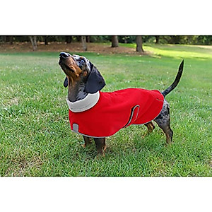 Dachshund Fleece Coats, Perfect for Dachshunds Sausage Weiner Puppy Winter Jacket with Reflective Trim and high Collar, Dog Snowsuit with Adjustable Bands - Red - M