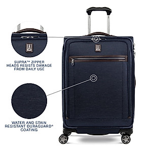 Travelpro Platinum Elite Softside Expandable Checked Luggage, 8 Wheel Spinner Suitcase, TSA Lock, Men and Women, True Navy Blue, Checked Medium 25-Inch