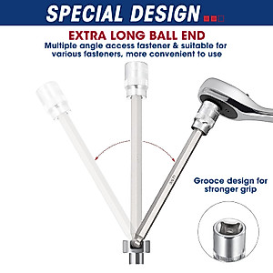 RIZOM 20-Piece 3/8 Inch Drive Long Ball End Hex Bit Socket Set, Extra Long Allen Socket Set, SAE & Metric (1/8-3/8 in., 3-10 mm), CR-V and S2 Steel