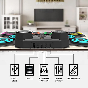 MAZAHEI Electronic Drum Set, Portable Tabletop Electric Drum Kit with Build-in Stereo Speaker, 9 Silicon Drum Pads Drum Pedal Drum Sticks, Ideal Kids Drum Toy Gift for Birthday Halloween Christmas