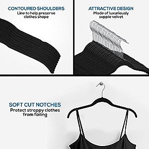 Utopia Home Premium Velvet Shirt Hangers - Non Slip Velvet Hangers - Durable and Slim - 360°-rotatable Hook -Hangers for Shirts,Blouses & Tops (Black,50)