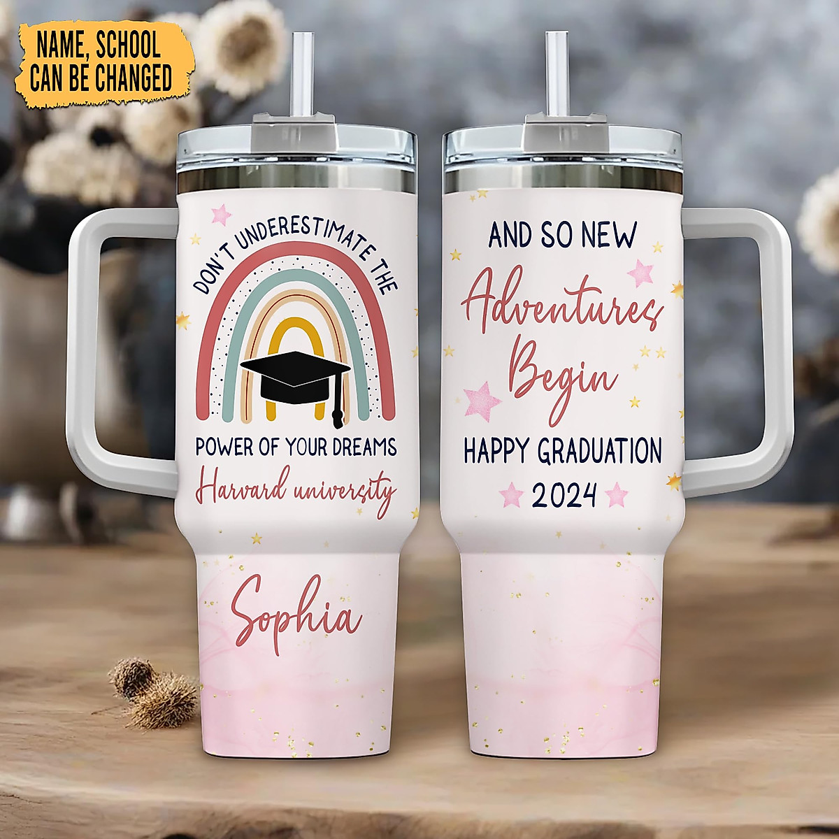 Hyturtle Personalized Tumbler Class Of 2025 - Graduation Drinking Gifts For Her - Grad Inspirational Gifts For Graduate College School Masters Degree - Stainless Steel Travel Coffee Cup 40oz With Lid