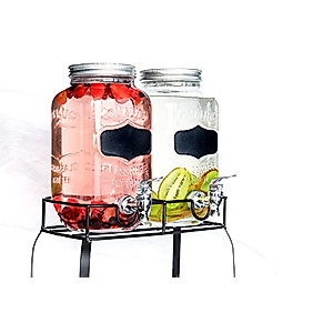 OMINA Pack of 2 Beverage Dispenser with Stand, 1 Gallon Each, Dual Drink Dispensers for Parties with Fruit Infuser, Ice Cylinder and Leakproof Spigot | Screw on Lids | 25 Drink Recipe E-Book