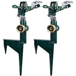 Hourleey 2 Pack Impact Sprinklers for Yard, Adjustable Pulsating Water Sprinkler Head on Step Spike, Zinc Alloy Lawn Sprinkler for 360 Degree Large Area Patio Garden Irrigation