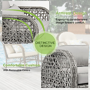 BALDPER 6-Piece Gray Wicker Patio Rocking Chairs Set, Rocking Wicker Bistro Set, Outdoor Furniture Conversation Set with Porch Chairs and Glass Coffee Table, Cloudy Grey