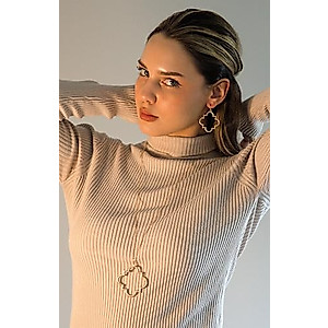 POMINA Quatrefoil Clover Gold Dangle Drop Earrings Gold Silver Two Tone Textured Trendy Fashion Earrings for Women