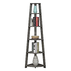 Convenience Concepts Newport 5 Tier Corner Bookcase, Weathered Gray