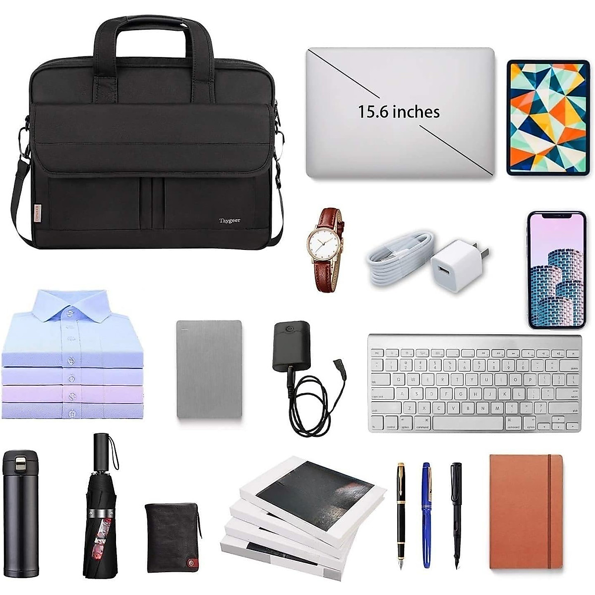 Taygeer Laptop Bag 15.6 Inch, Business Briefcase Gifts for Men Women, Water Resistant Messenger Shoulder Bag with Strap, Durable Office Bag, Carry On Laptop Case for Computer/Notebook/MacBook,Black