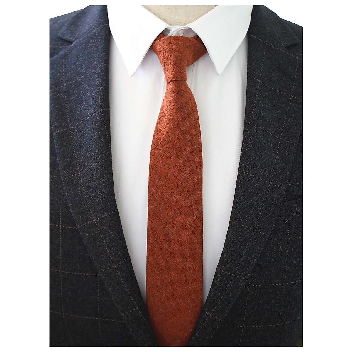 JEMYGINS 2.4" Cotton Necktie Orange Mens Cashmere Wool Skinny Tie (5)