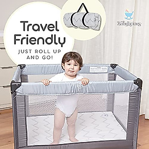 Babylicious Waterproof Pack and Play Mattress Topper - 38" x 26" - Roll Up Style - Breathable Soft Memory Foam - Portable Playard Mattress Topper- Baby Foam Playpen Mattresses for Babies