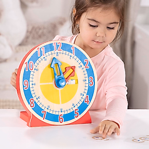 Melissa & Doug Turn & Tell Wooden Clock - Educational Toy With 12+ Reversible Time Cards , Red