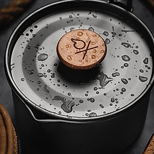 Überleben Kessel - Camping Kettle Pot with 37Fl Oz (1.1L) Capacity, Hanger Handle, Natural Hardwood Grip, Locking Lid, & Steam Vents - Available in Stainless Steel or Titanium - Includes Canvas Bag