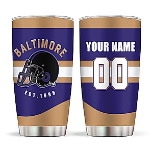 Custom Baltimore Tumbler 20oz Stainless Steel with Lid & Straw Personalized Football Fans Gifts for Women Men Coffee Travel Insulated Mug Cup Add Name Number