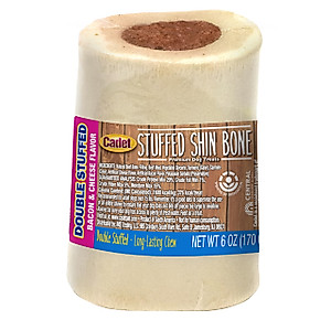 Cadet Double Stuffed Shin Bone - Highly Digestible, High Protein, Long-Lasting Dog Chew Bone for Aggressive Chewers, Supports Dental Health, - Bacon & Cheese Flavor, Small (1 Count)