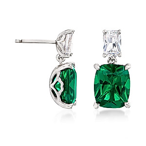Ross-Simons 8.50 ct. t.w. Simulated Emerald and 1.10 ct. t.w. CZ Drop Earrings in Sterling Silver