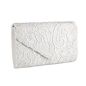 TOPCHANCES Womens Evening Clutch Ladies Floral Lace Envelope Handbags Wedding Bridal Purse Bag (White)