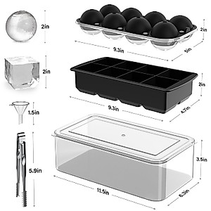 Large Ice Cube Tray for Whiskey: Ice Ball Maker for Cocktails - Large Ice Trays for Whisky Ice Sphere - Big Ice Cube Maker for Bourbon Square Ice