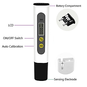 TDS Tester, Water Quality Meter LCD Pen with 0-9990 PPM Measurement Range Portable for The aquaculture Industry Hospitals, Swimming Pools, Household tap Water Quality Testing