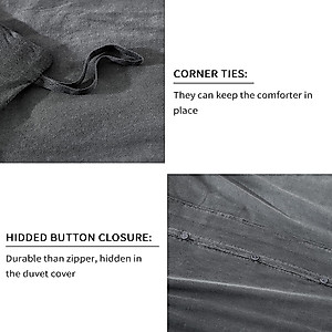 CAROMIO Grey Duvet Cover Queen Cotton, Ultra Soft Comfortable Bedding Set for Summer, Washed Cotton Duvet Cover Set 1 Duvet Cover + 2 Pillowcases(Dark Grey, Queen/Full, 3 PCS)