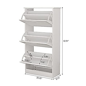 3 Flip Drawers Shoe Cabinet, 3-Tier White Freestanding Storage Shoe Rack with Adjustale Shelves and Flip-up Drawer for Entryway, Closet and Small Space