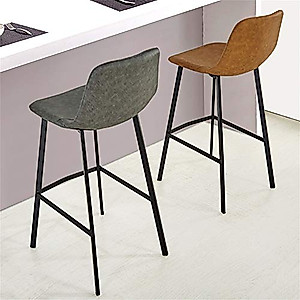 KOOU-barstools Nordic Kitchen High Counter Bar Stool Dining Chair, Black Grey Orange Soft and Leather Stool Cushion, Modern Simple Family Bar Furniture, Sitting Height: 26/30 Inches