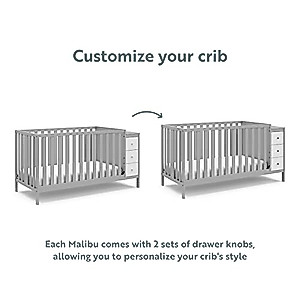 Storkcraft Malibu Customizable Convertible Crib (Pebble Gray with White) – GREENGUARD Gold Certified, Crib with Storage Drawers, Converts to Toddler Bed, Fits Standard Full-Size Crib Mattress