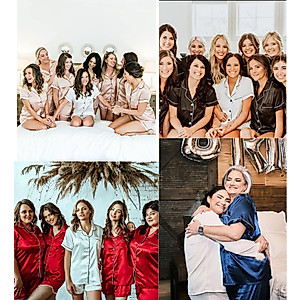 SWOMOG Silk Satin Pajama Set for Plus Size Women Button-Down Loose Bride Pajamas Pink Sleepwear and Loungewear Set 24W