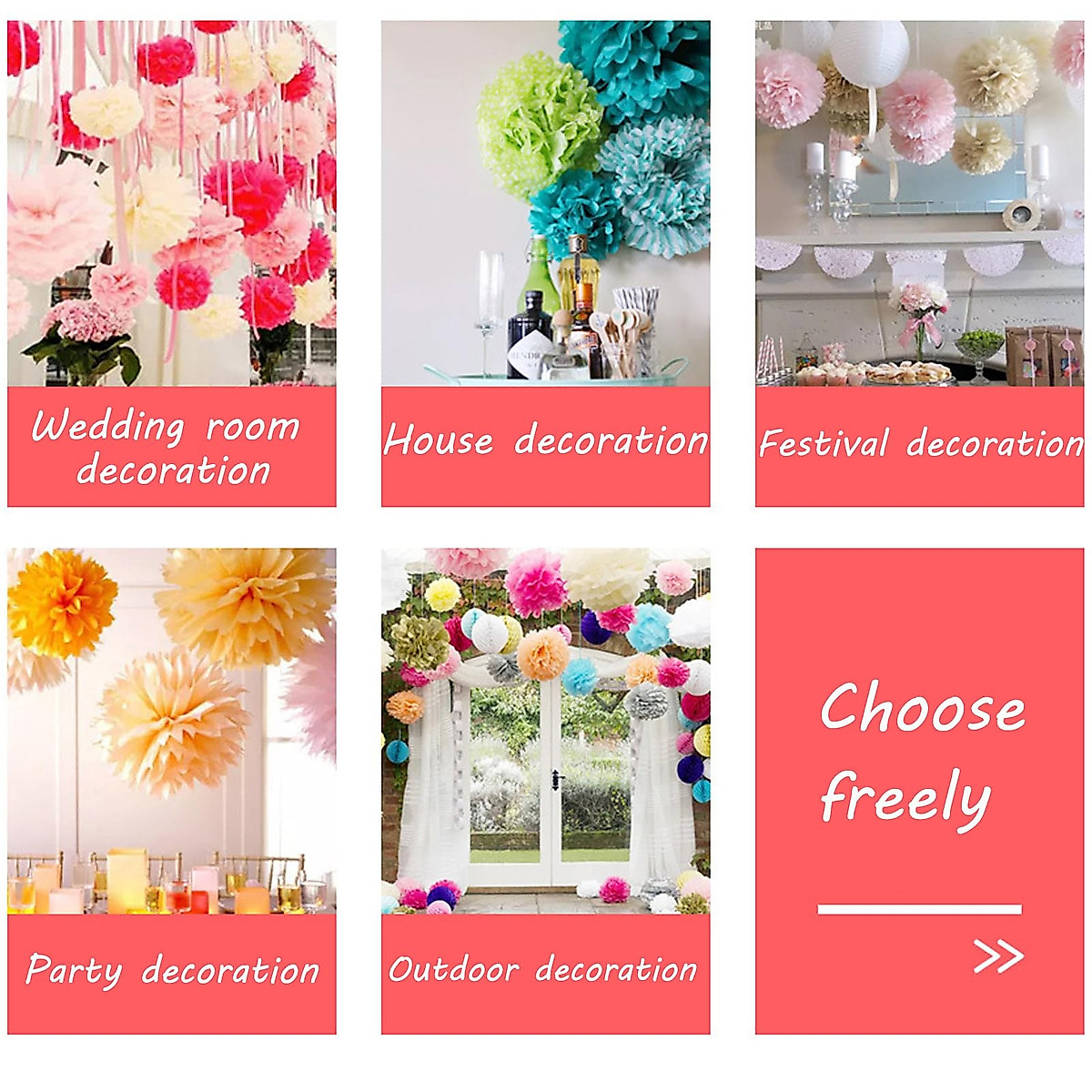 Pink Paper Pom Poms - 10",12" Tissue Pom Poms Decorations for Bachelorette Baby Shower Girl Party Hanging Decor - 12 Piece Set