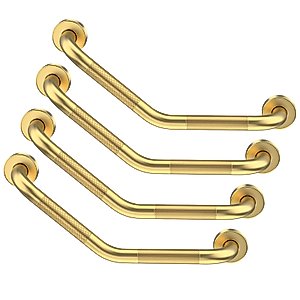 20 Inch Angled Grab Bar 4 Pack, YuanDe Brushed Gold Bathroom Grab Bar Handle w/Anti-Slip Knurled Grip, Stainless Steel Bath Balance Bar, 1.25" Tube Safety Hand Rail Support,Handicap Elderly Senior