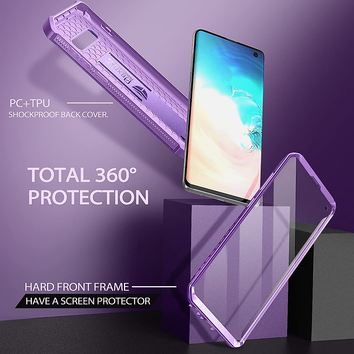 Dexnor for Samsung Galaxy S10 Case, [Built in Screen Protector and Kickstand] Heavy Duty Military Grade Protection Shockproof Protective Cover for Samsung Galaxy S10 Purple